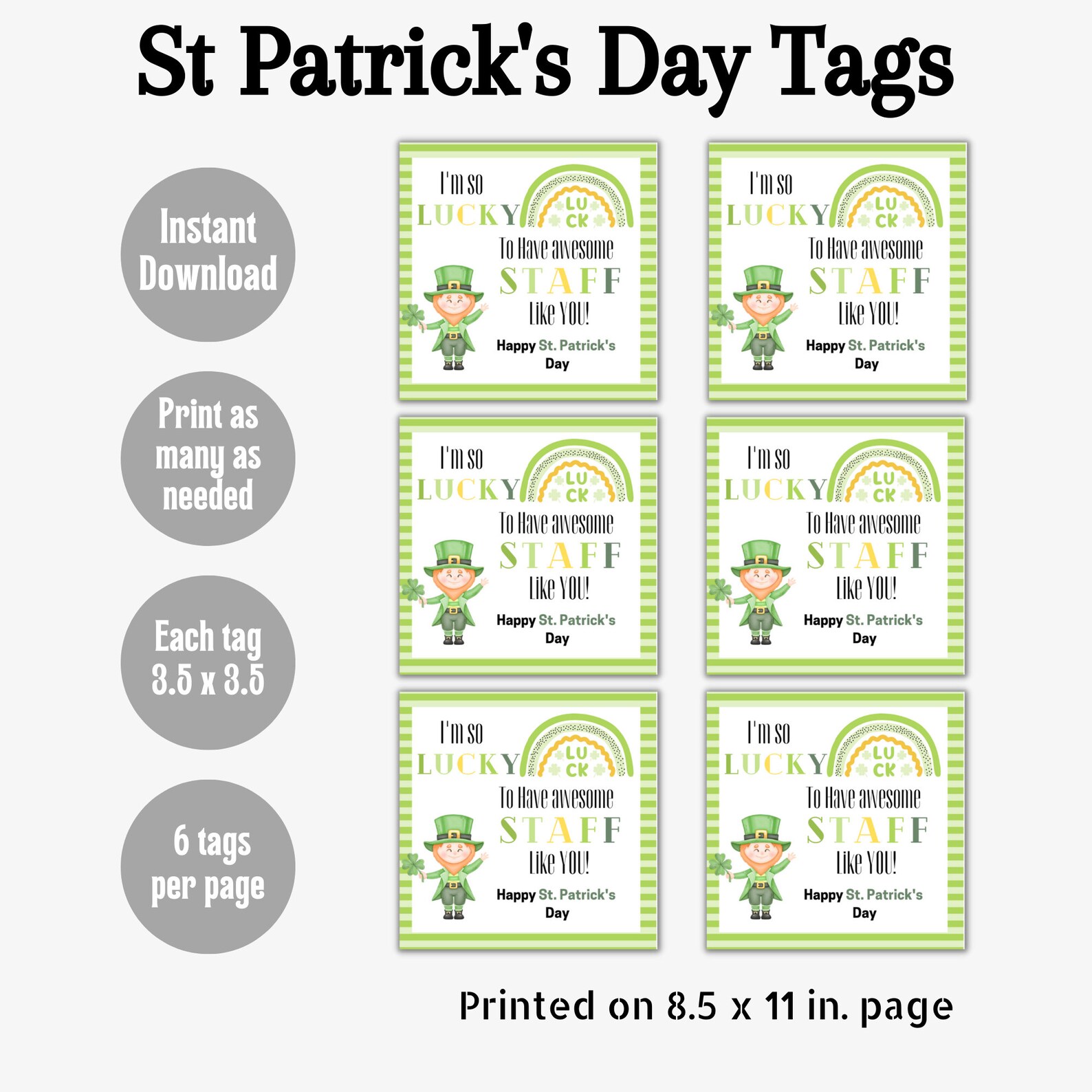 St Patrick's Day Gift Tags, Printable Gift Tags, Kids Gift Tags, St ...