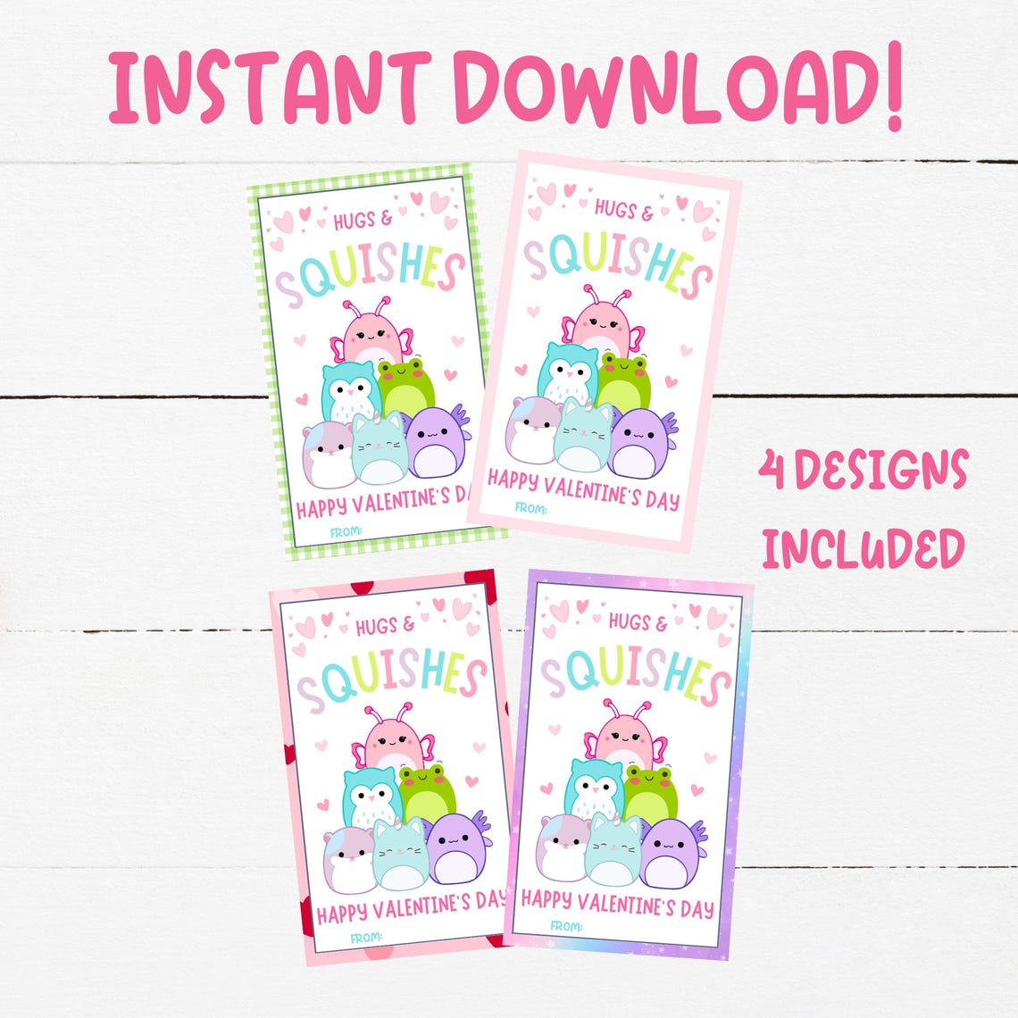 Squish Valentine's Day Cards, Valentine's Day Gift Tags, Kids Valentine ...