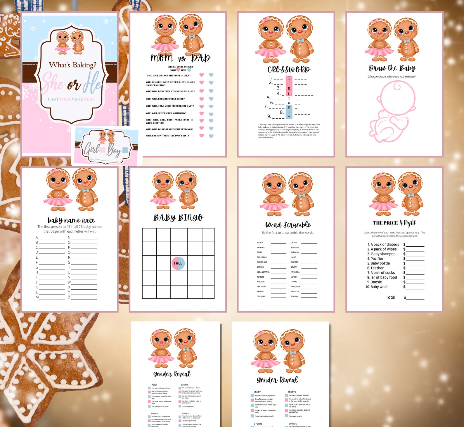 Gingerbread Baby Gender Reveal Printable Games Are Perfect for Your ...