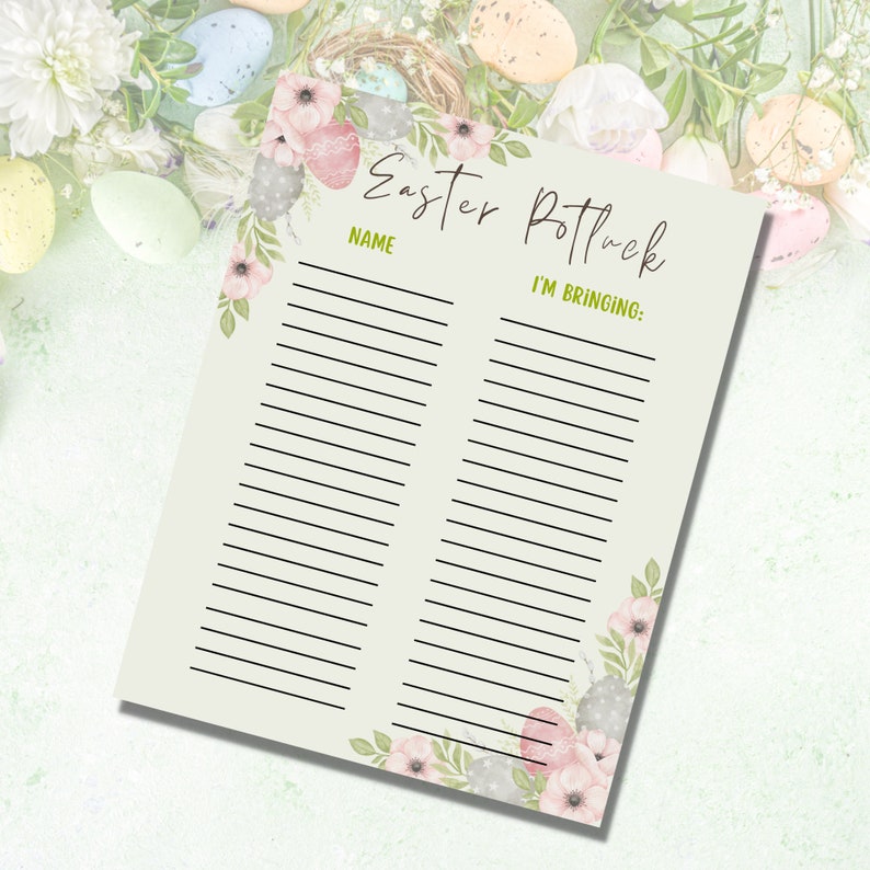 EASTER Potluck Sign up Sheet, Holiday Potluck Sheet, Church Potluck ...