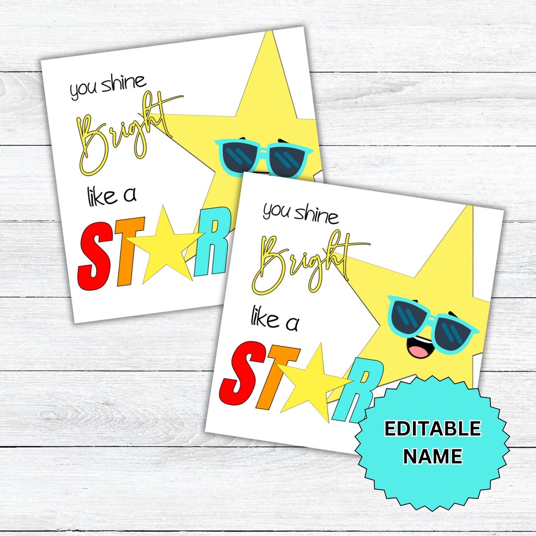 Editable You Shine Bright Like a Star Gift Tag, Teacher Appreciation ...
