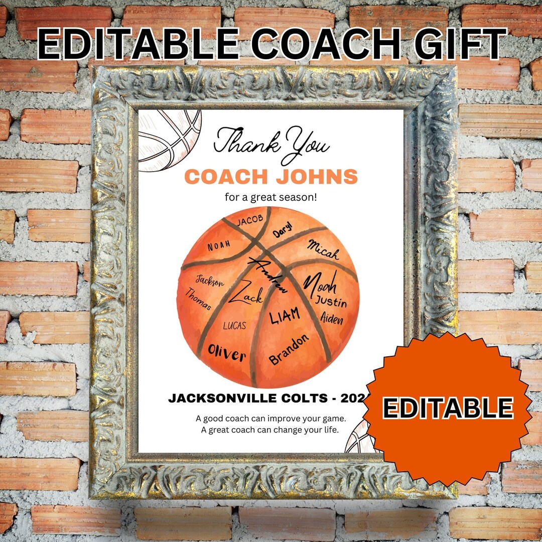 EDITABLE Basketball Coach Appreciation Printable, Team Gift Printable ...