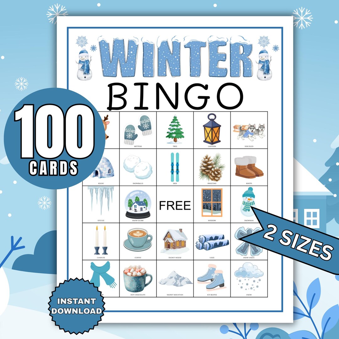 100 Winter Bingo Cards, Wonderland Games, Activity for Kids, Adult ...