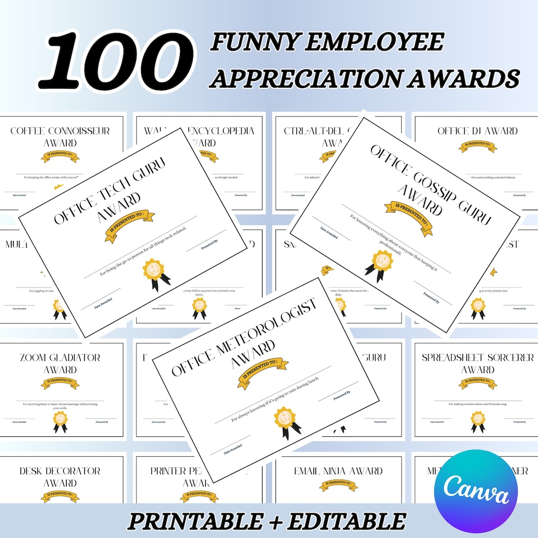 Funny Employee Appreciation Awards, Recognition Awards Certificates ...