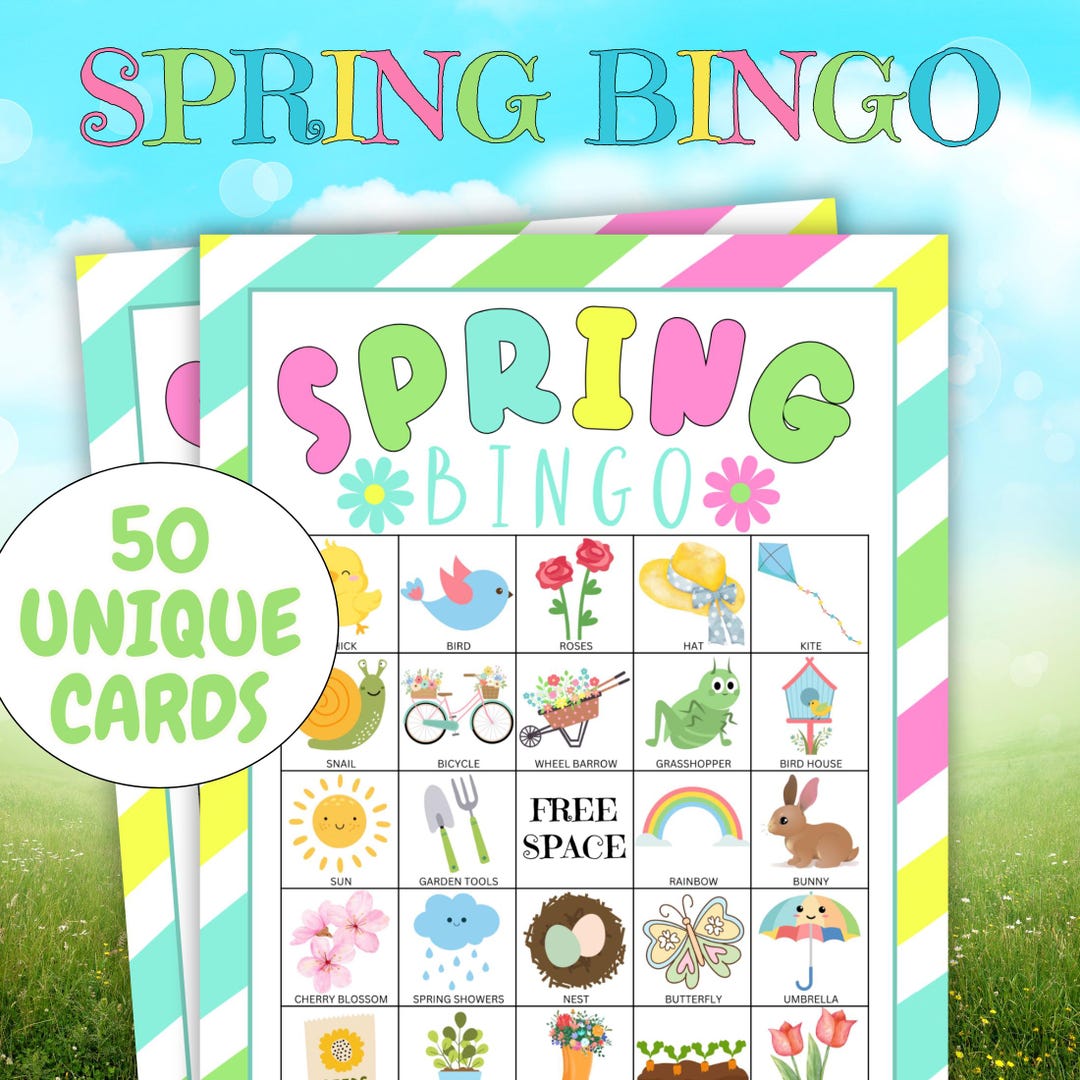 50 SPRING Bingo Cards, Fun Spring Bingo Game, Kid Spring Activity, Fun ...