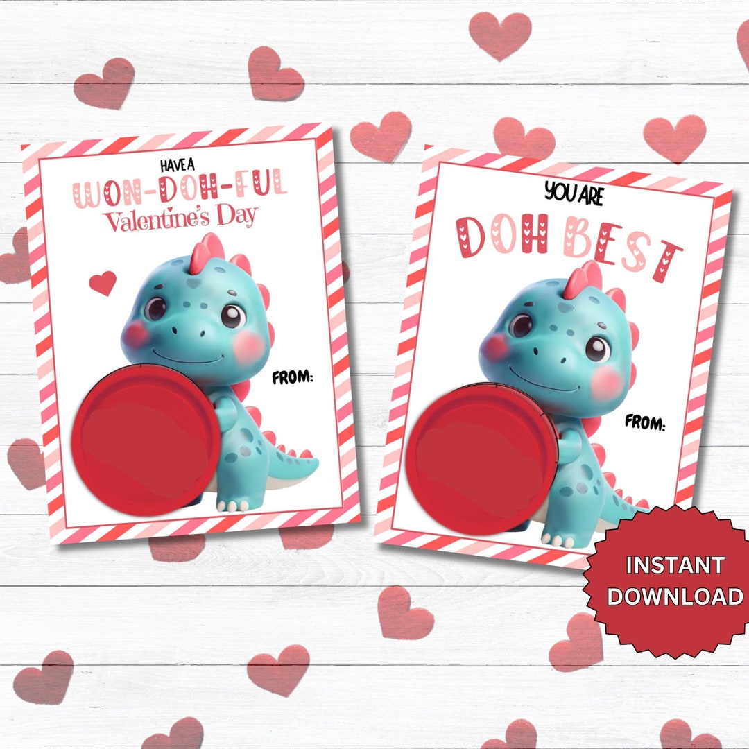 Kids Valentine Play Dough Cards, Doh Gift, Dinosaur Play Dough Holder ...