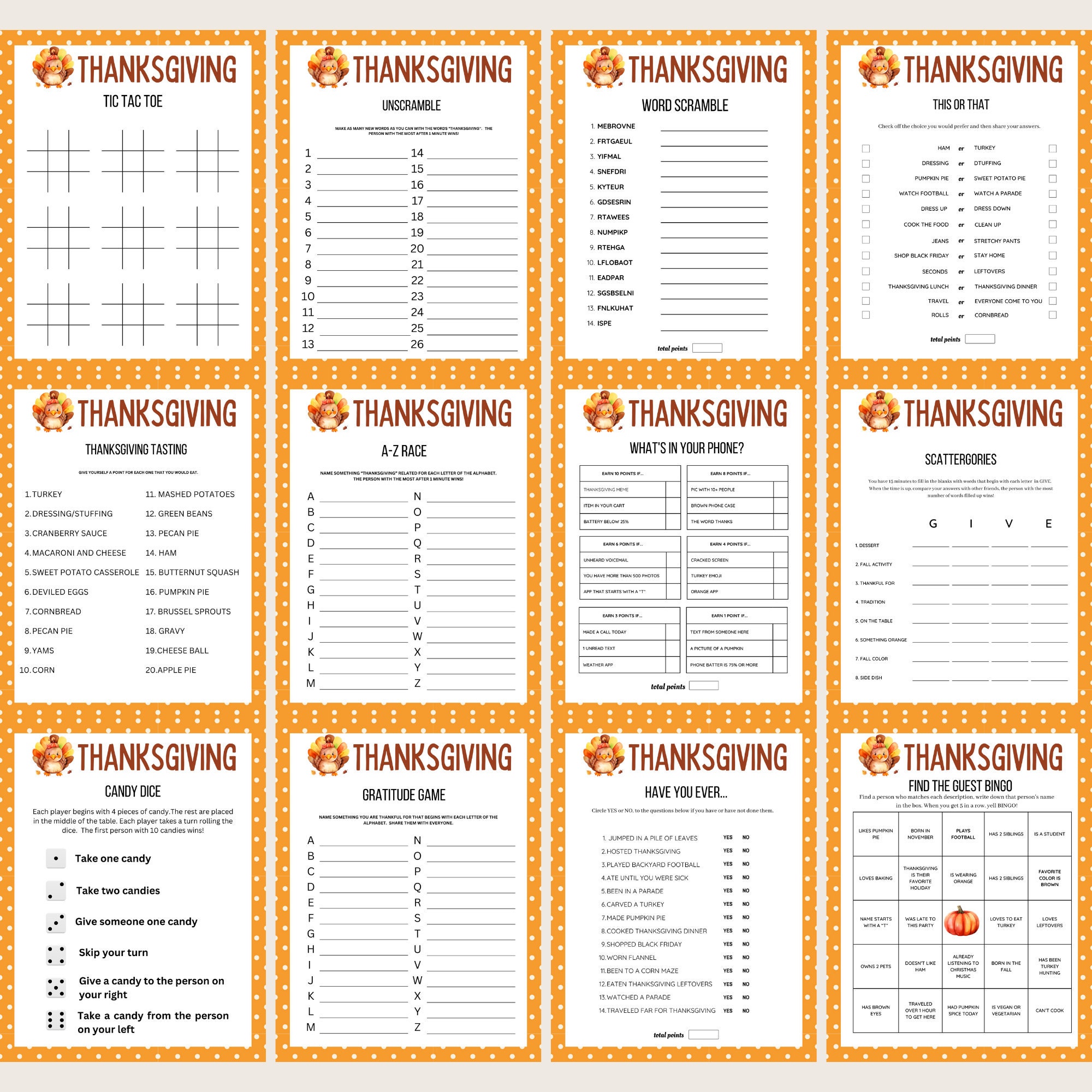 Thanksgiving Game Bundle, Thanksgiving Games, Thanksgiving Games for ...
