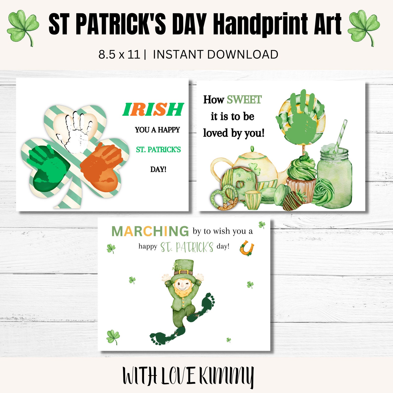 St Patricks' Day Handprint Footprint Craft Printable Bundle, Preschool ...