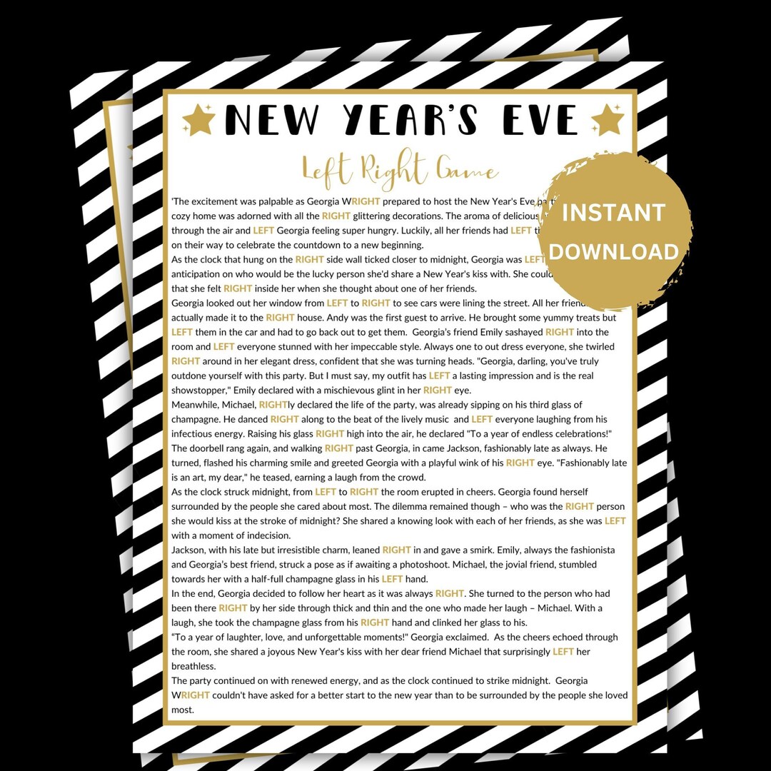 New Years Left Right Game, New Years Eve Party Game, New Years Eve Game ...