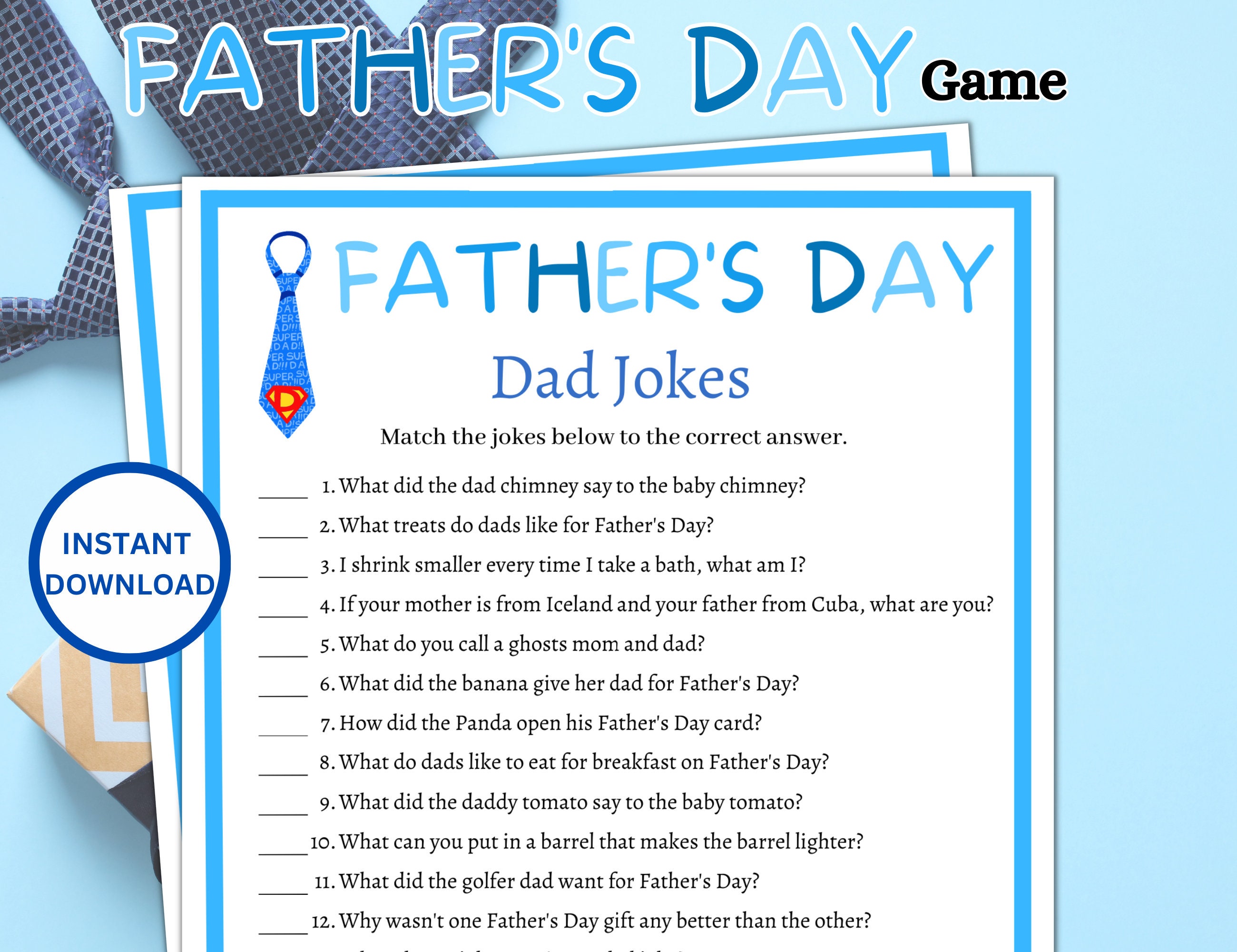 Father's Day Game, Dad Jokes, Printable Family Game, Dad's Day Party ...