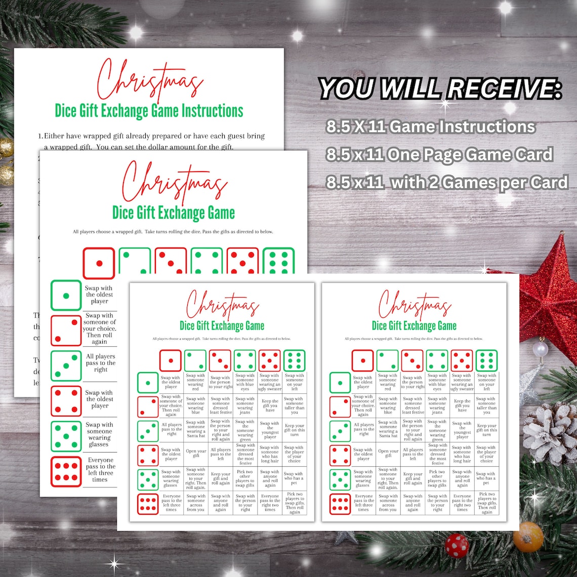 Christmas Gift Exchange Dice Game, Xmas Gift Swap Game, Fun Holiday ...