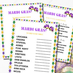 Printable Mardi Gras Game Bundle Party Games and Activities, Mardi Gras ...