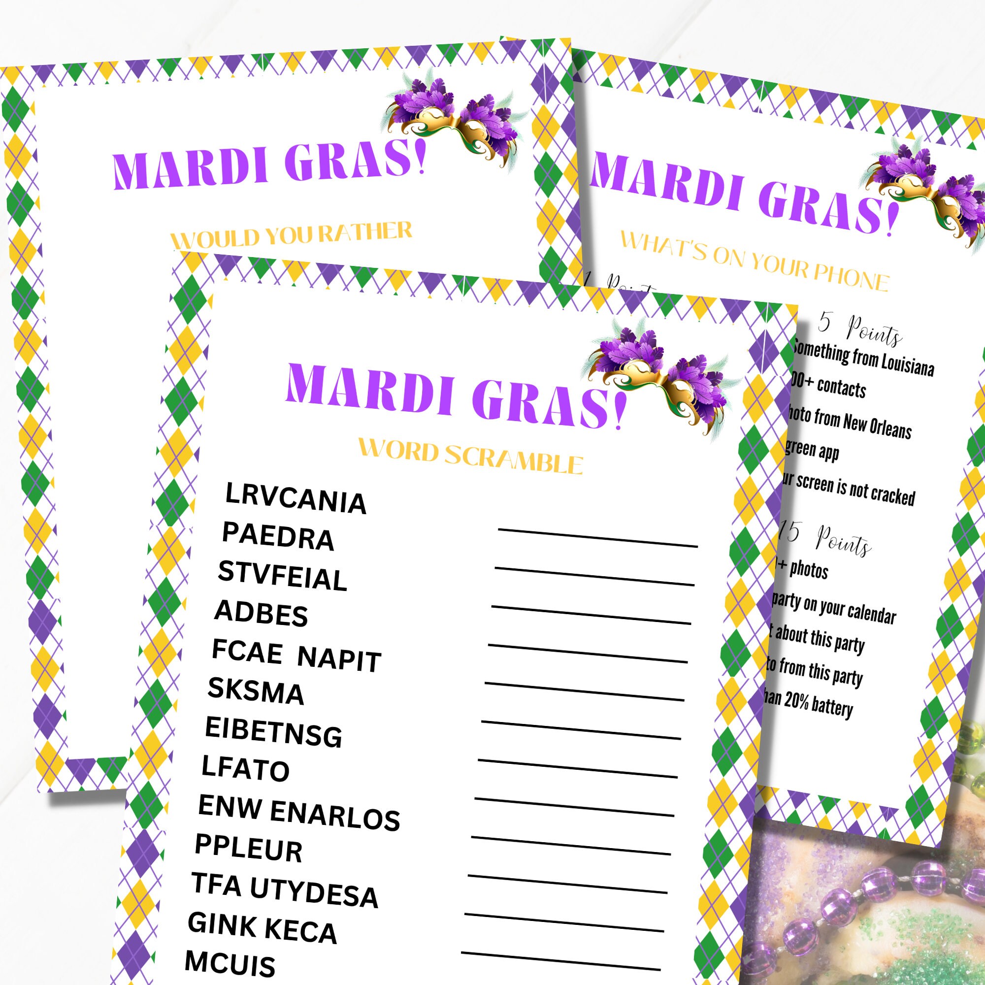 Printable Mardi Gras Game Bundle Party Games and Activities, Mardi Gras ...