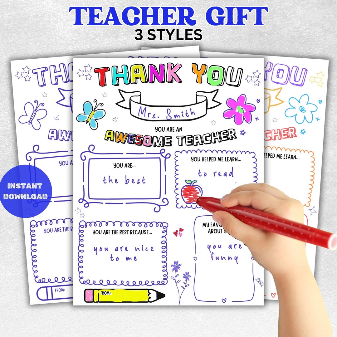 Teacher Appreciation Gift, Printable Teacher Gift Card, Thank You ...