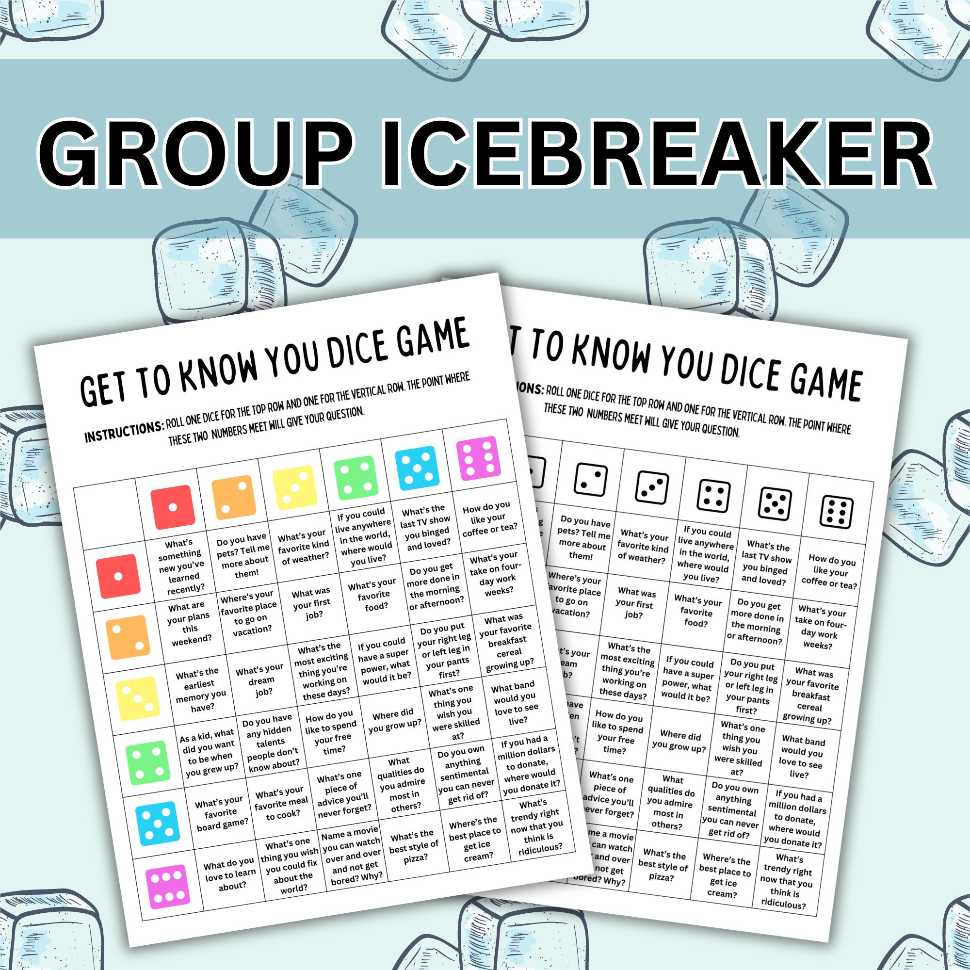 Get to Know You Dice Game, Get to Know You Icebreaker Game, Games for ...