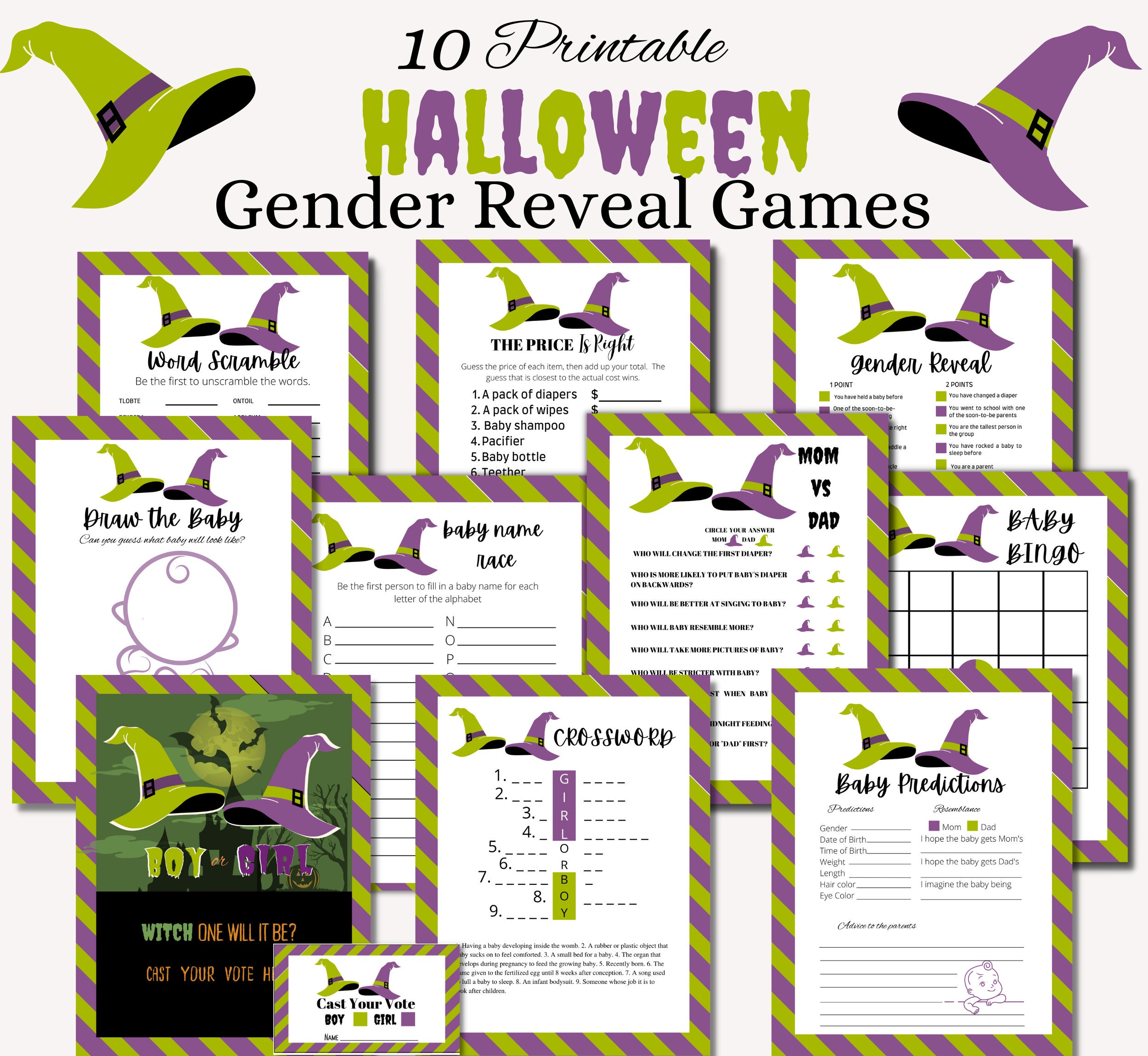 Halloween Themed Printable Gender Reveal Game Bundle is - Etsy