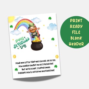Catch a Leprechaun Letter to Child, St Patricks Day Note, Printable ...