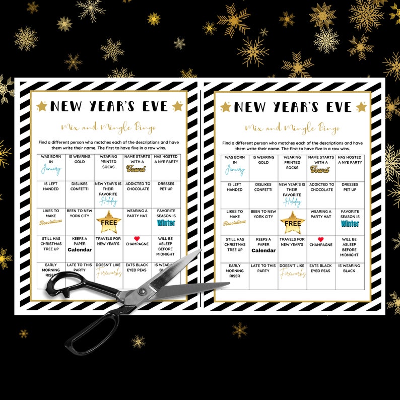 New Years Mix & Mingle Bingo Game, New Years Eve Party Game, New Years ...