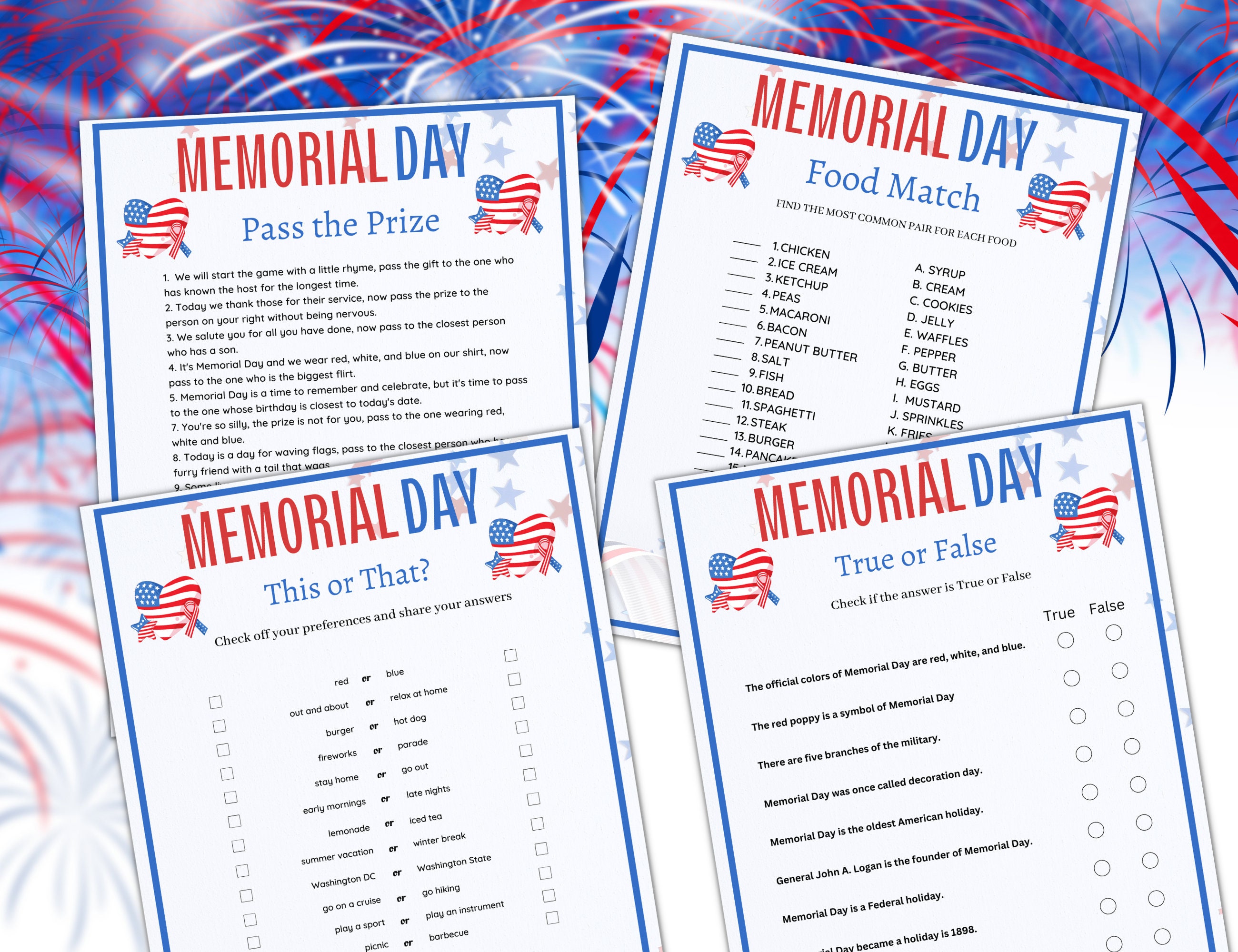 Memorial Day Game Bundle, Printable Family Games, Patriotic Party Games ...