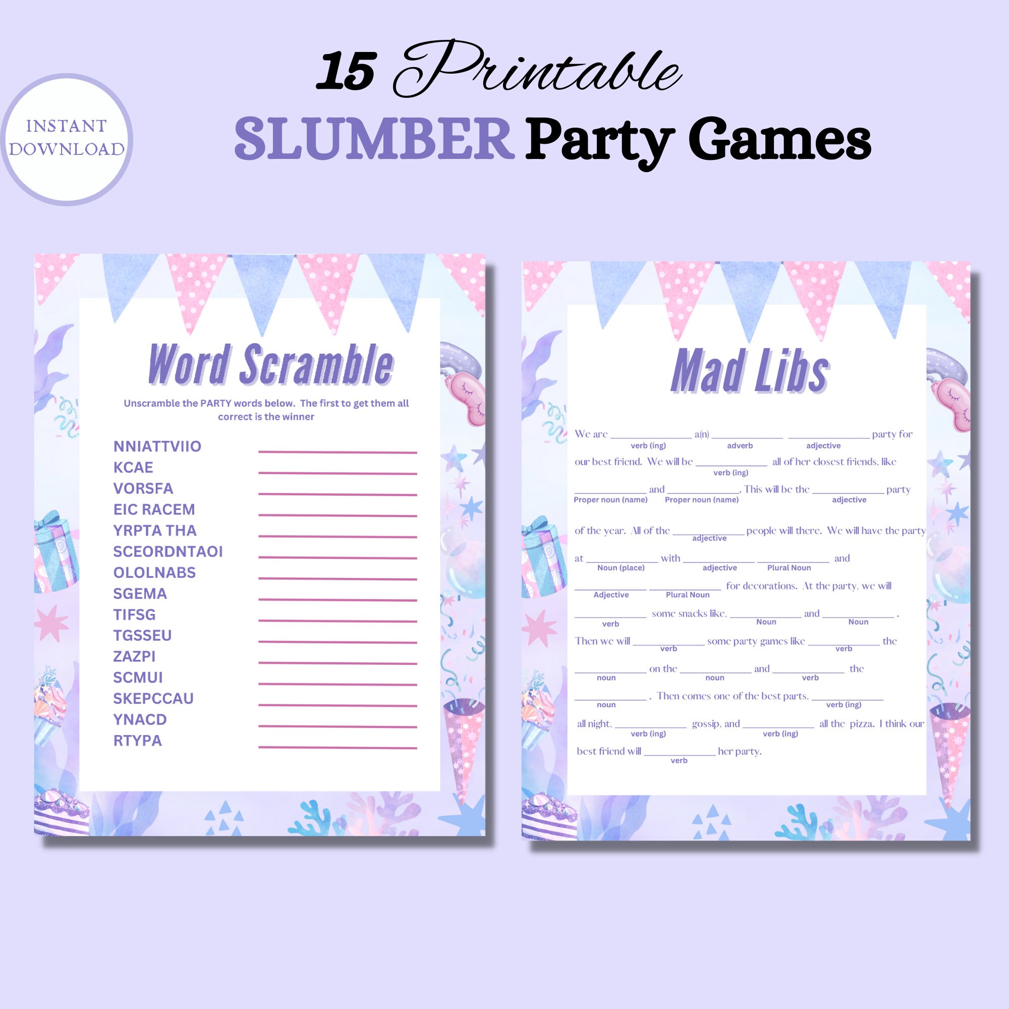 Printable Slumber Party Game Bundle, Party Activities Her, PURPLE Sleep ...