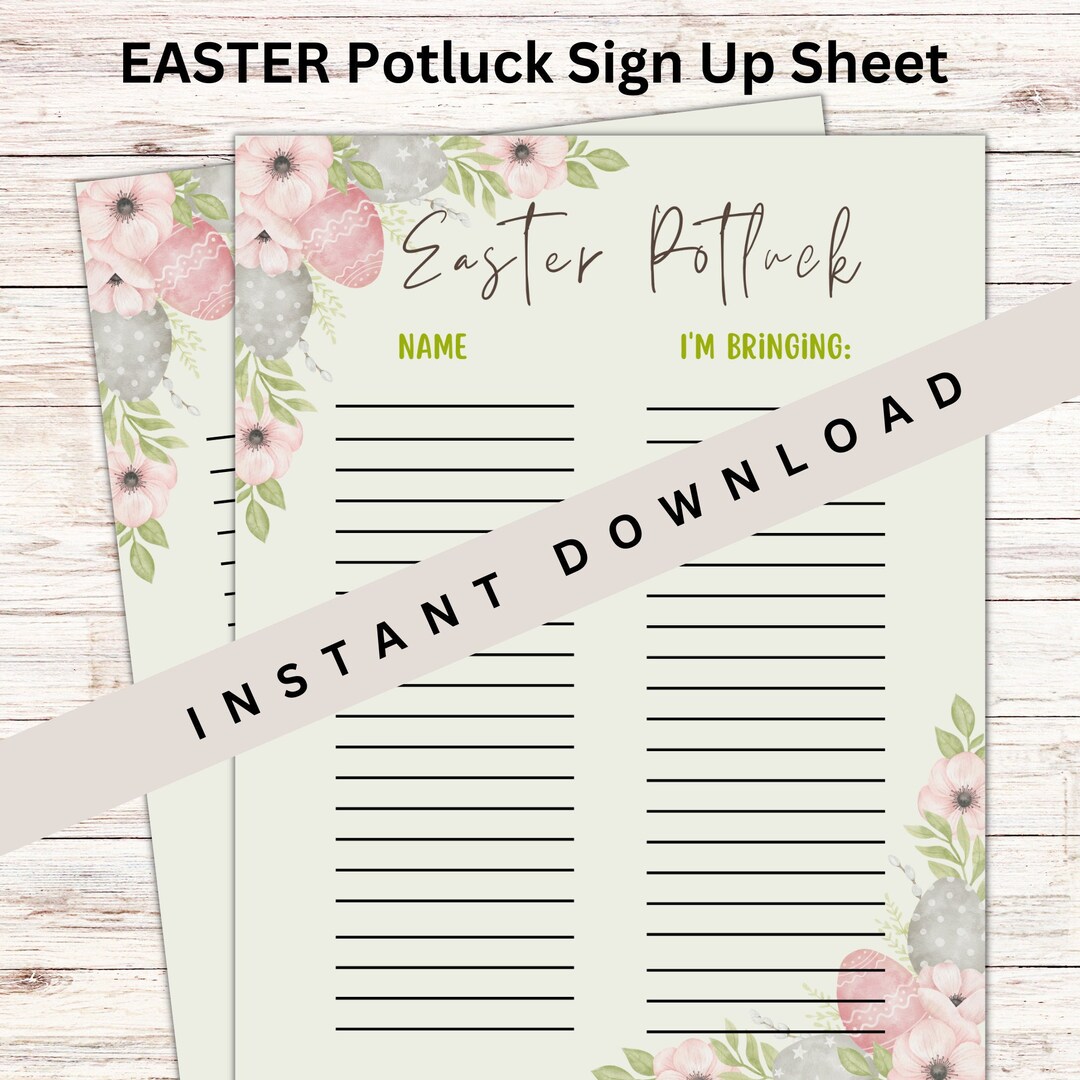 EASTER Potluck Sign up Sheet, Holiday Potluck Sheet, Church Potluck ...