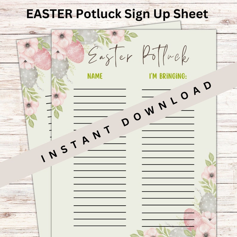 EASTER Potluck Sign up Sheet, Holiday Potluck Sheet, Church Potluck ...