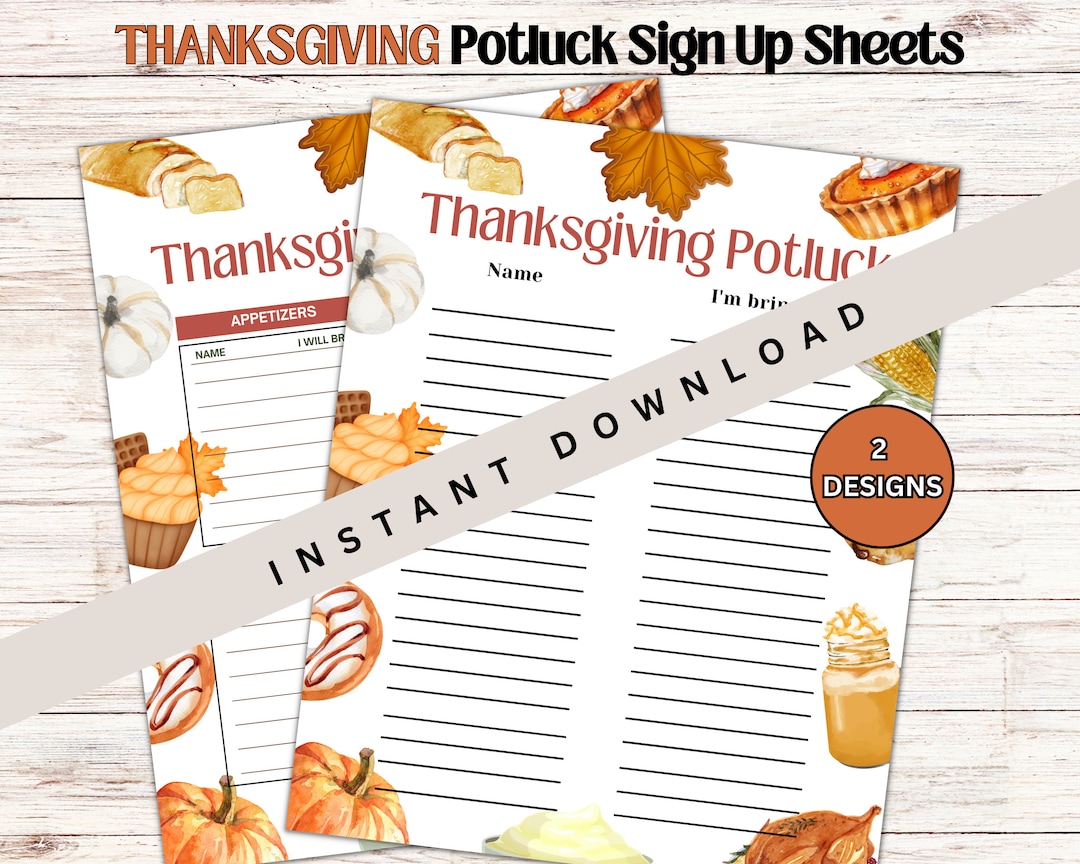 Thanksgiving Potluck Sign up Sheet, Fall Potluck, Church Potluck, Fall ...