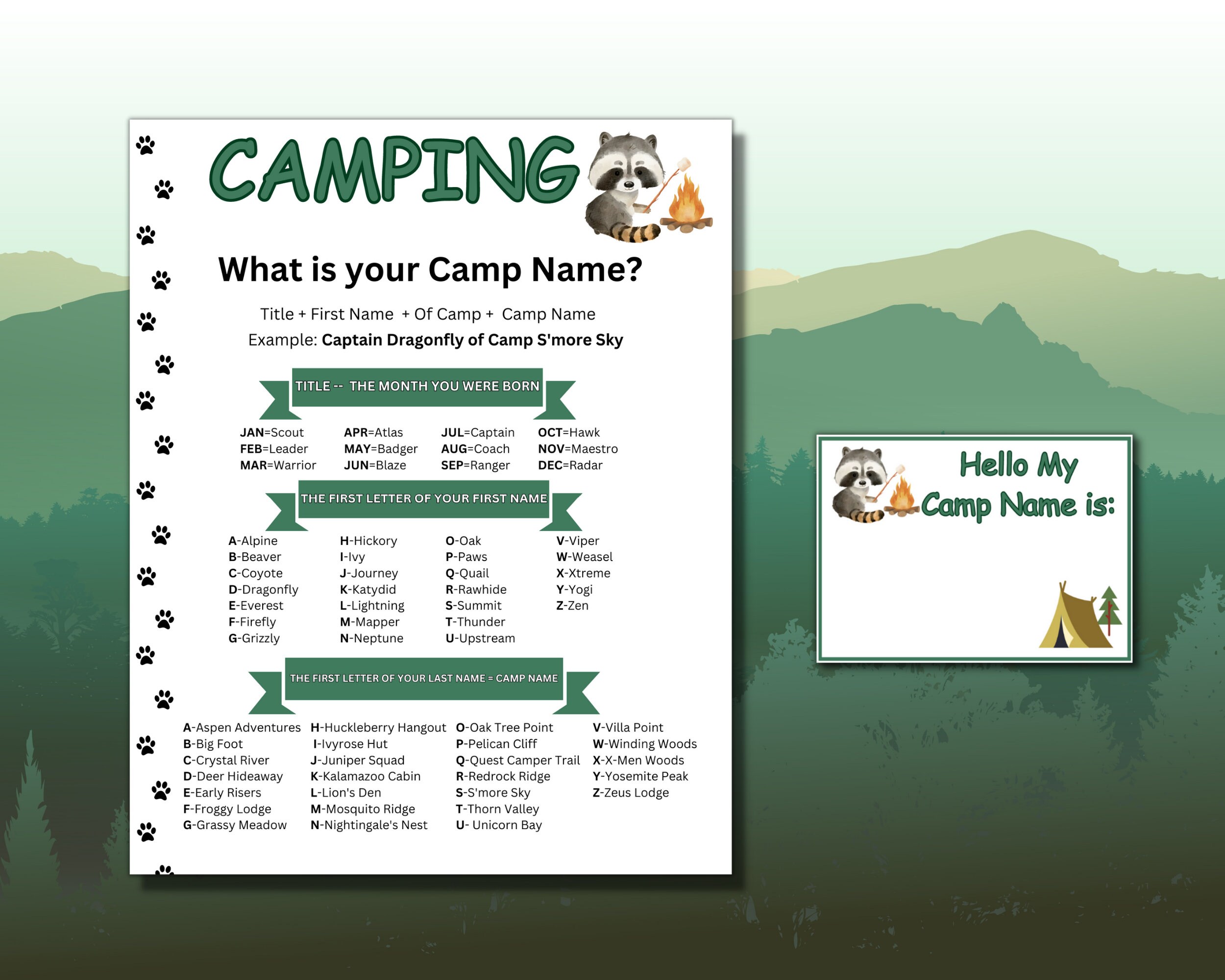 Camping Game for Kids & Adults, What's Your Camp Name, Camp Activity ...