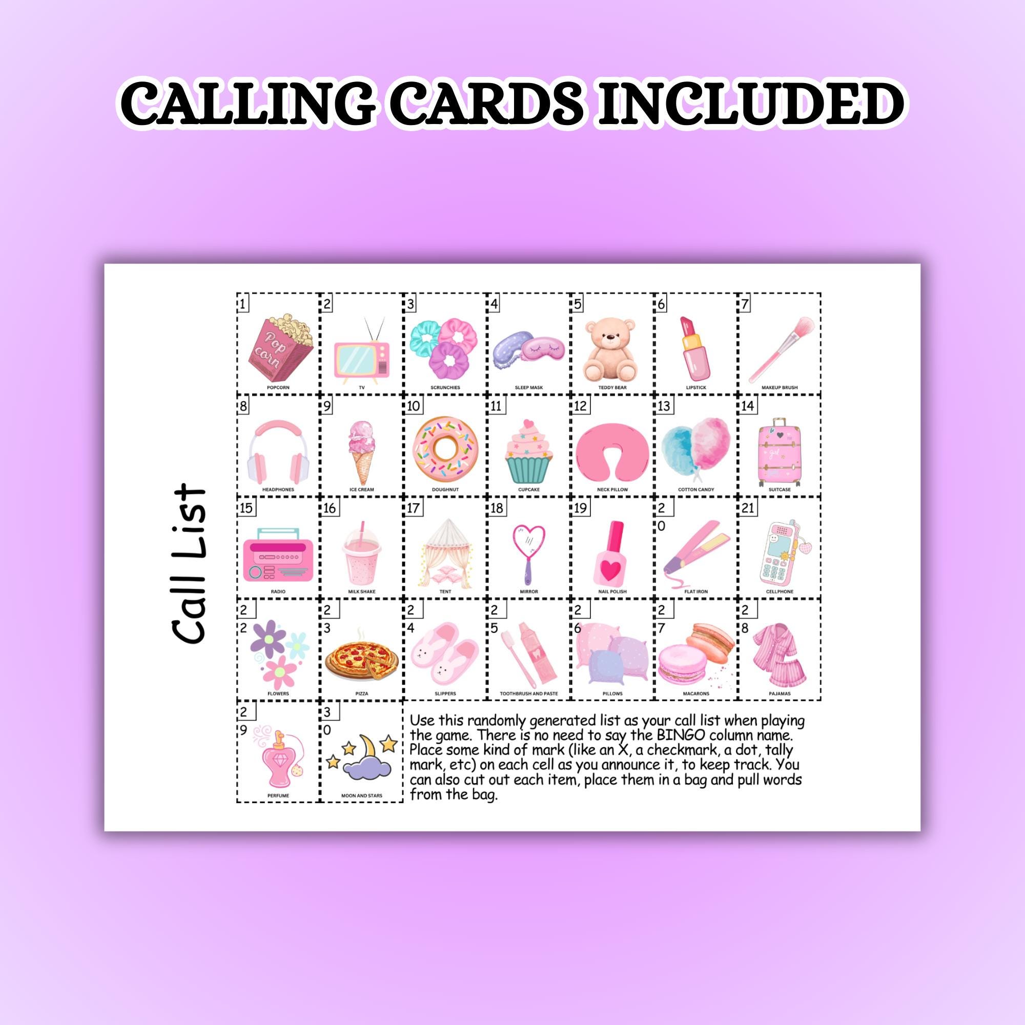 30 Pajama Party Bingo Games, Sleepover Bingo Game Activity, Slumber ...