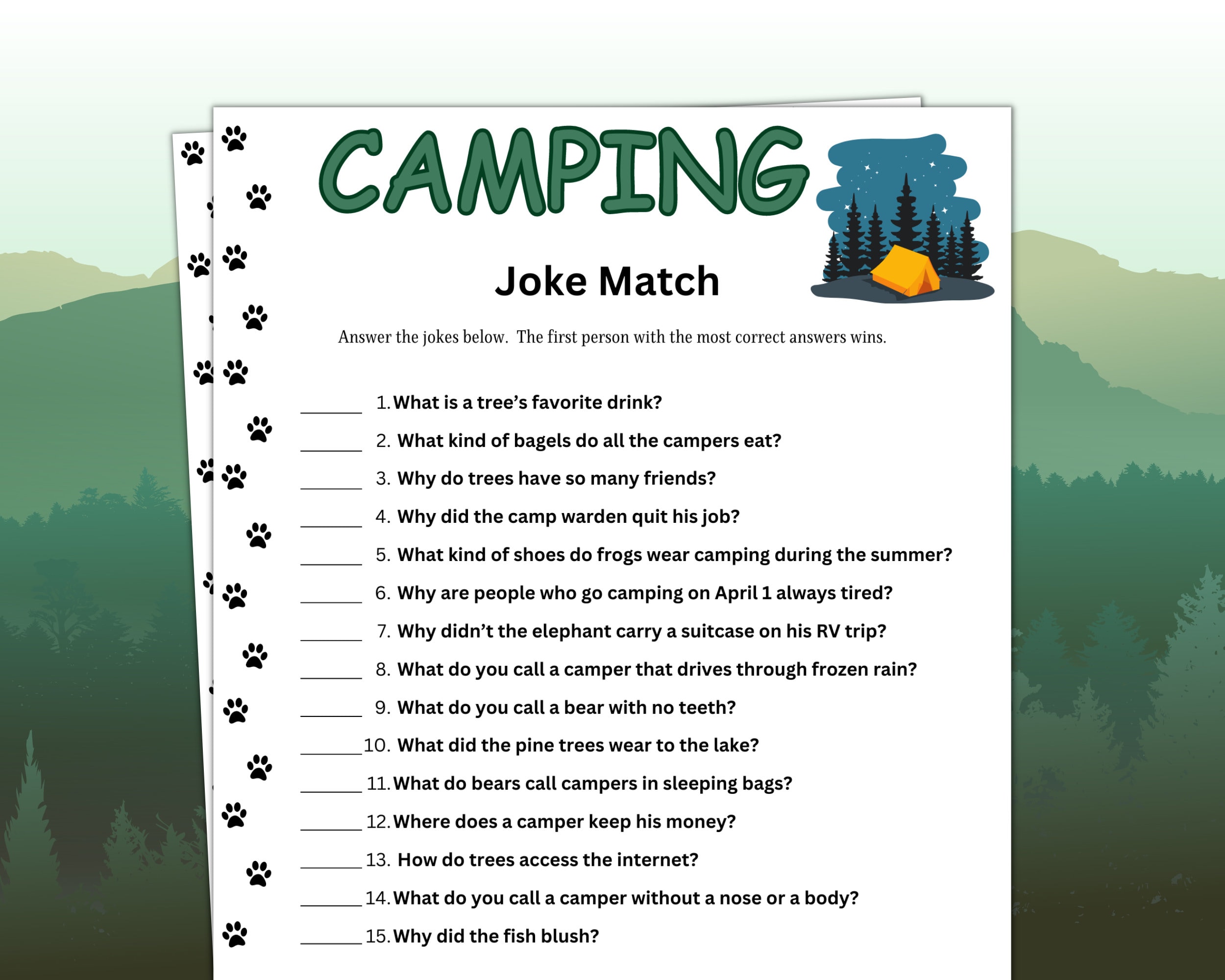 Camping Game for Kids & Adults Joke Match Camp Activity - Etsy