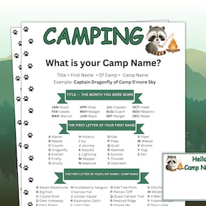 Camping Game for Kids & Adults, What's Your Camp Name, Camp Activity ...