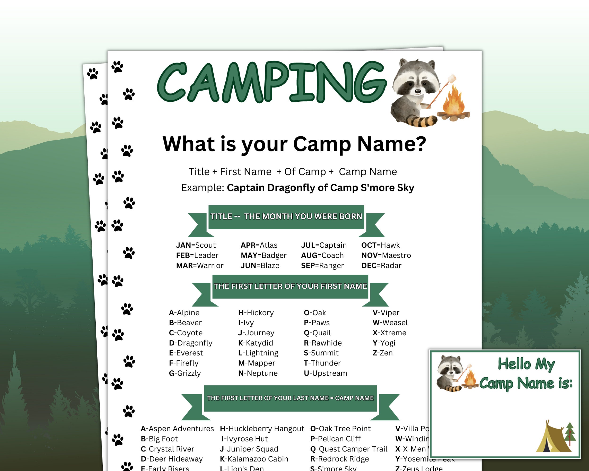 Camping Game for Kids & Adults, What's Your Camp Name, Camp Activity ...