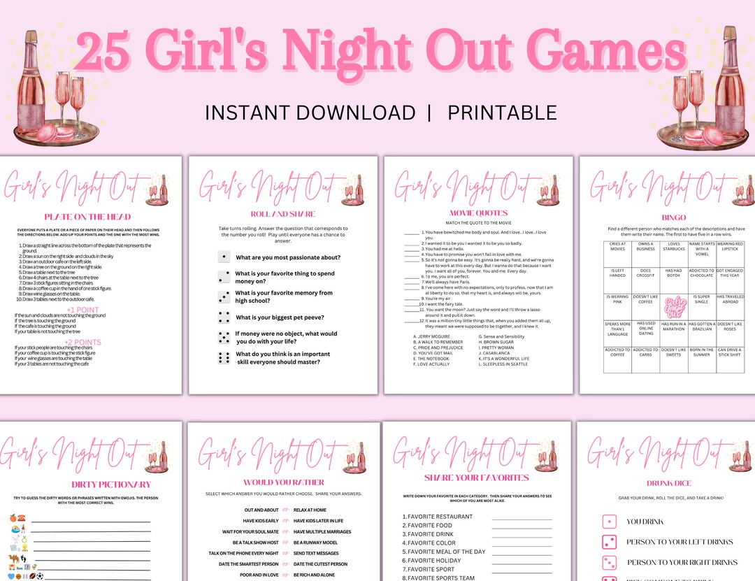 Printable Girls Night Out Game Bundle Party Games and Activities, Girls ...