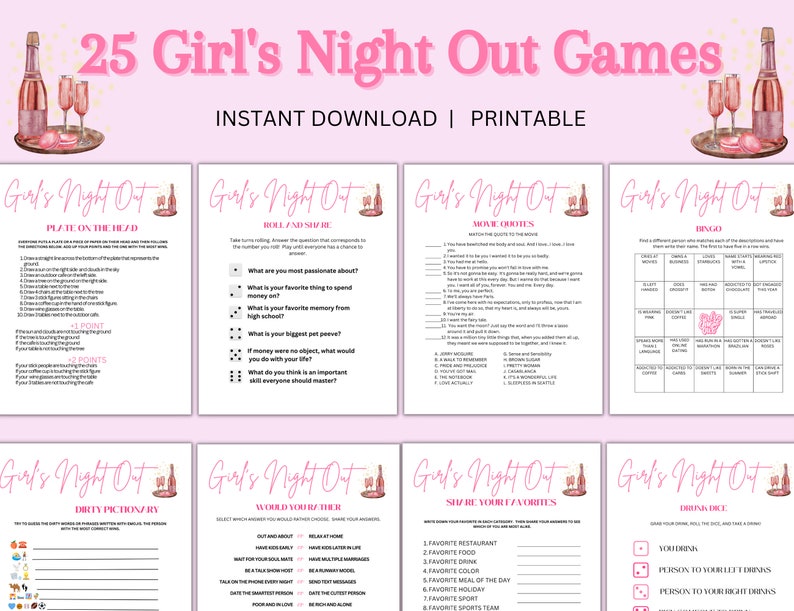 Printable Girls Night Out Game Bundle Party Games and Activities, Girls ...