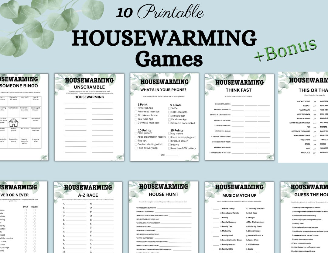 Housewarming Game Bundle, Printable New House Games, Housewarming Ideas ...