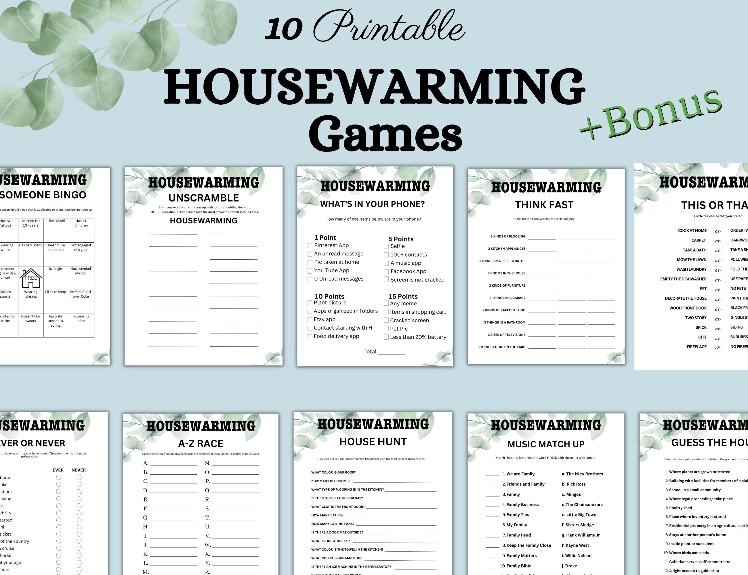 Full Page Printable Housewarming Games Amazon.com: Housewarming Party