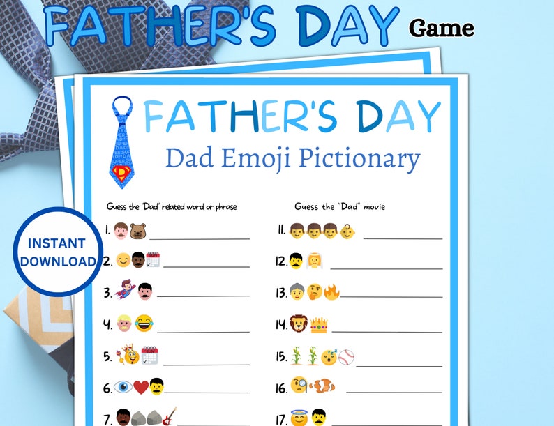 Father's Day Game, Emoji Pictionary, Printable Family Game, Dad's Day ...