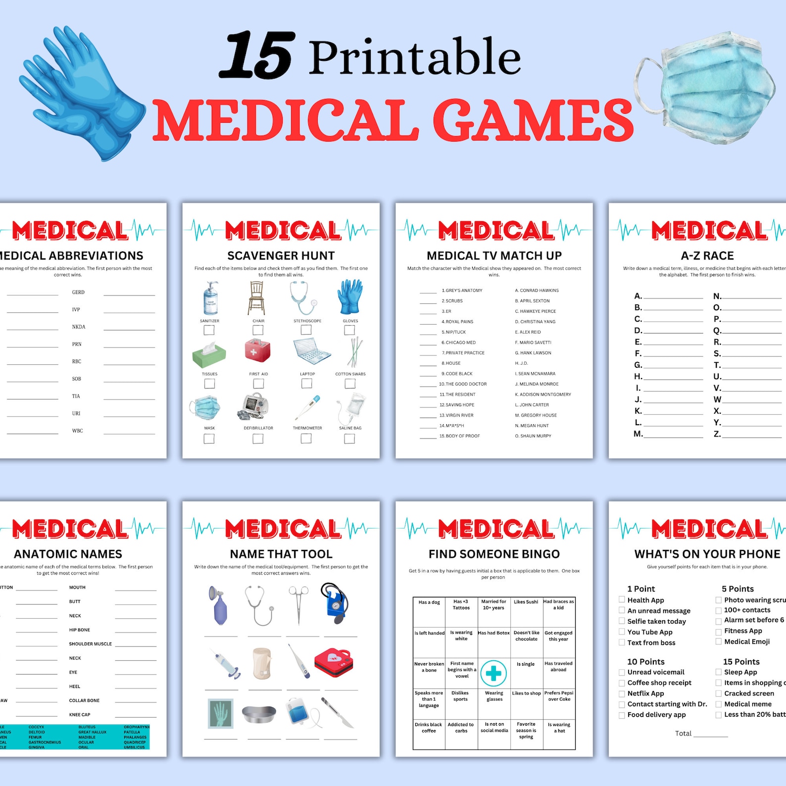 Medical Game Bundle Printable Nursing Games Doctor Games Radiology