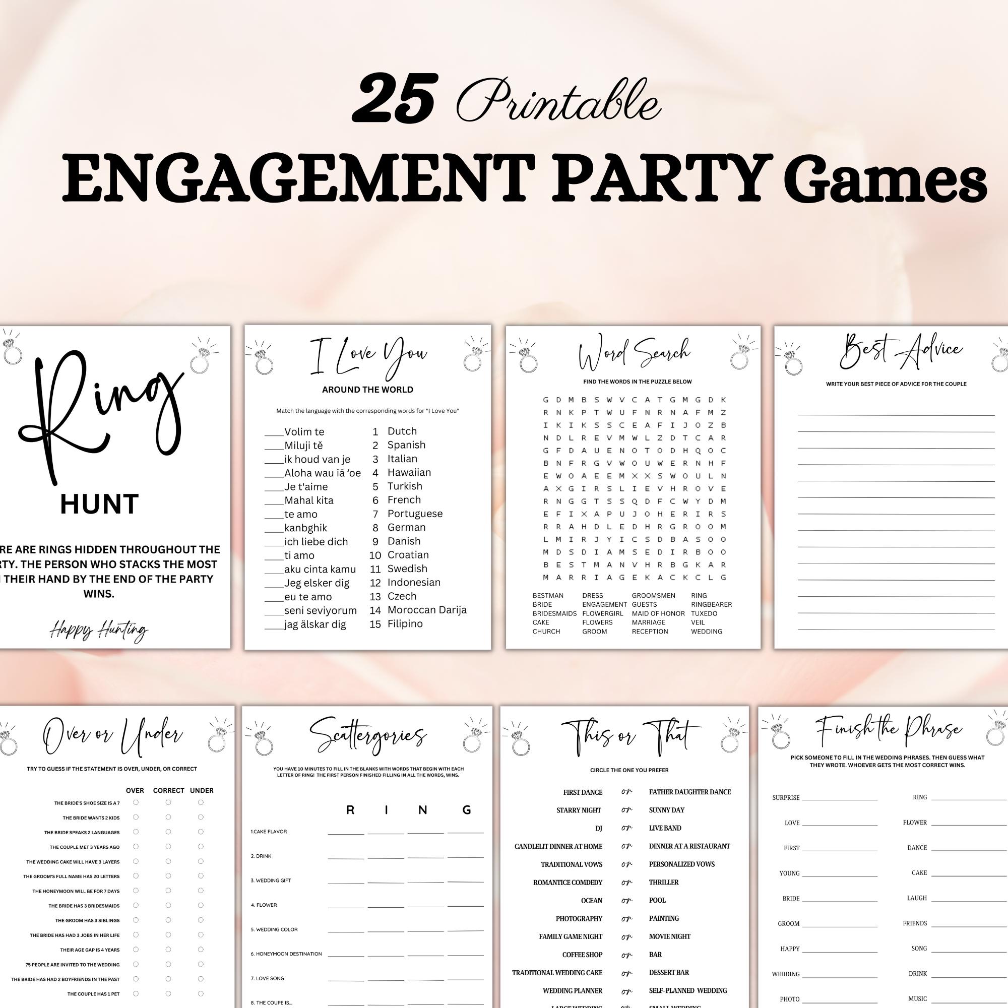 Printable Engagement Party Game Bundle, Engagement Party Activities ...