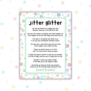 Back to School Jitter Glitter Printable, Back to School Student Gift ...
