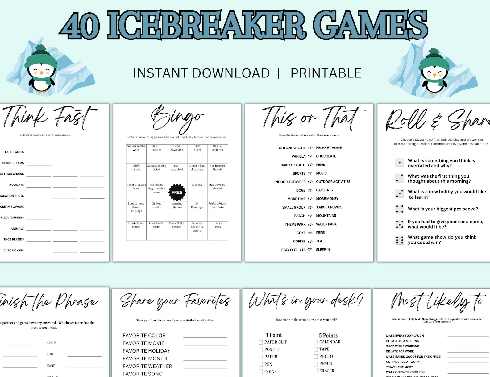 Icebreaker Game Bundle, Printable Icebreaker Games, Staff Game Idea ...