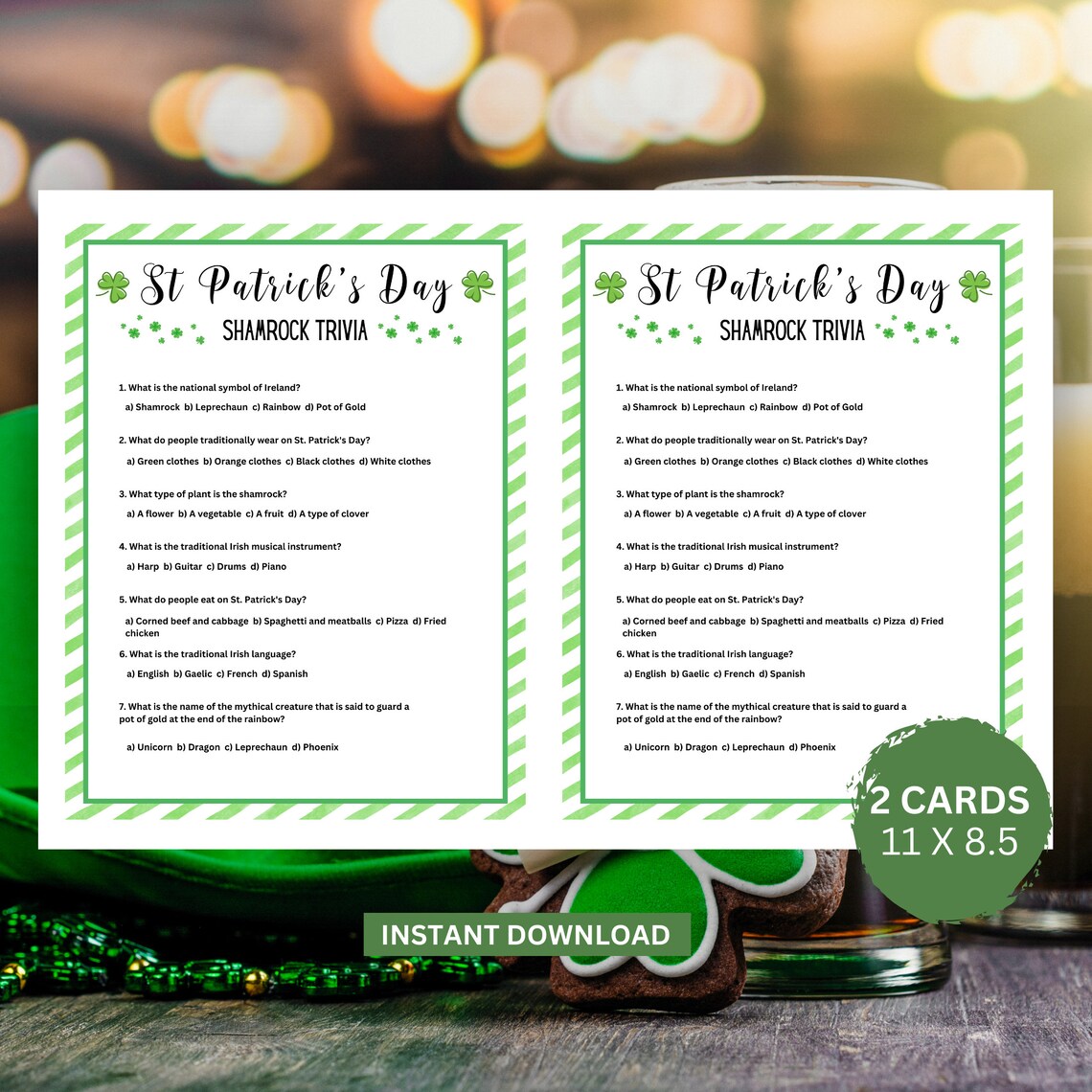 Printable St Patrick's Day Shamrock Trivia Game, St Paddy's Day Game ...
