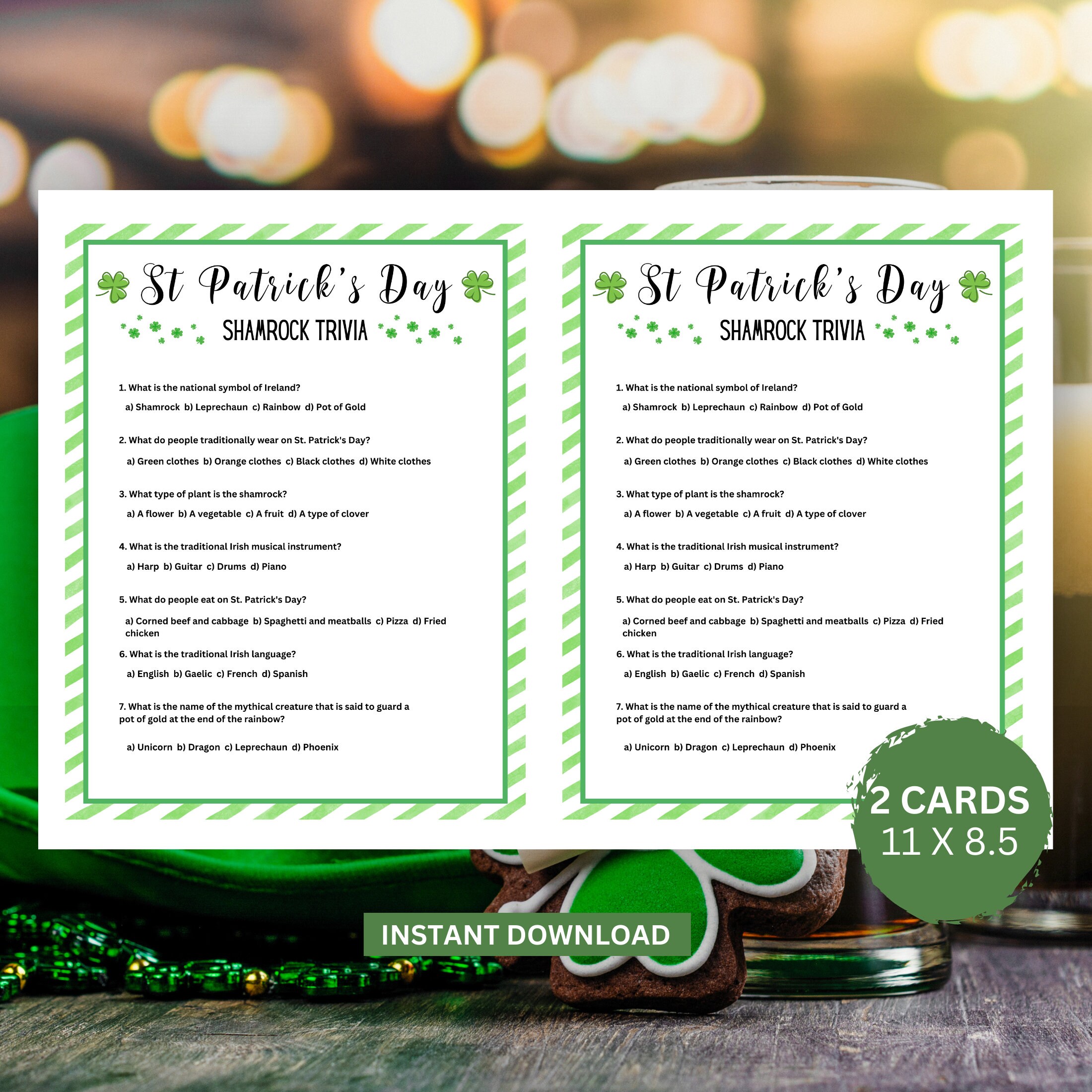 Printable St Patrick's Day Shamrock Trivia Game, St Paddy's Day Game ...