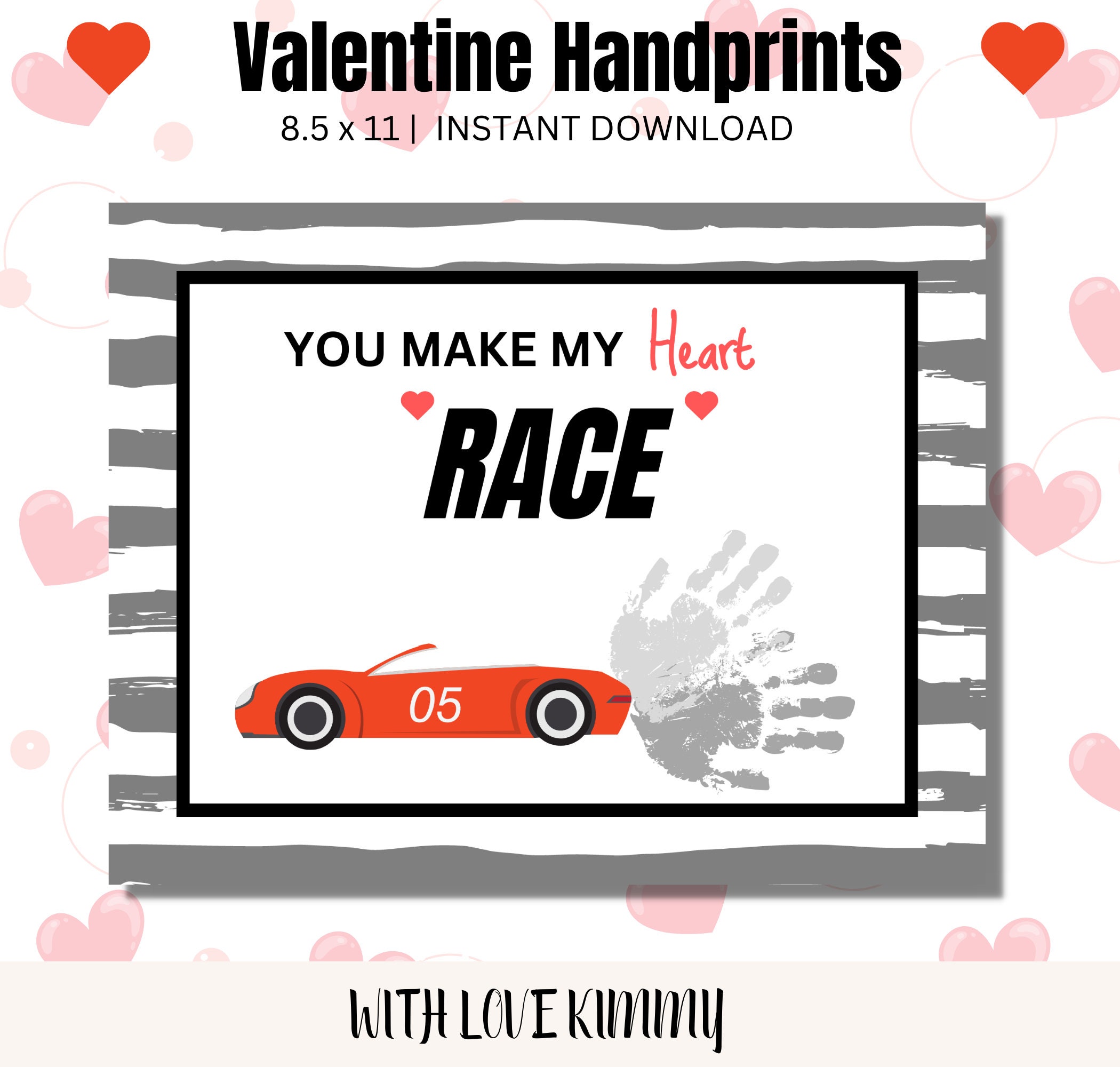 Valentine Handprint Craft ART Printable, Valentine Preschool Art ...
