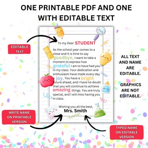 Editable End of School Year Letter From Teacher, Last Day of School ...