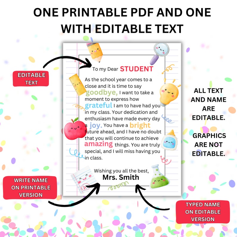 Editable End of School Year Letter From Teacher, Last Day of School ...