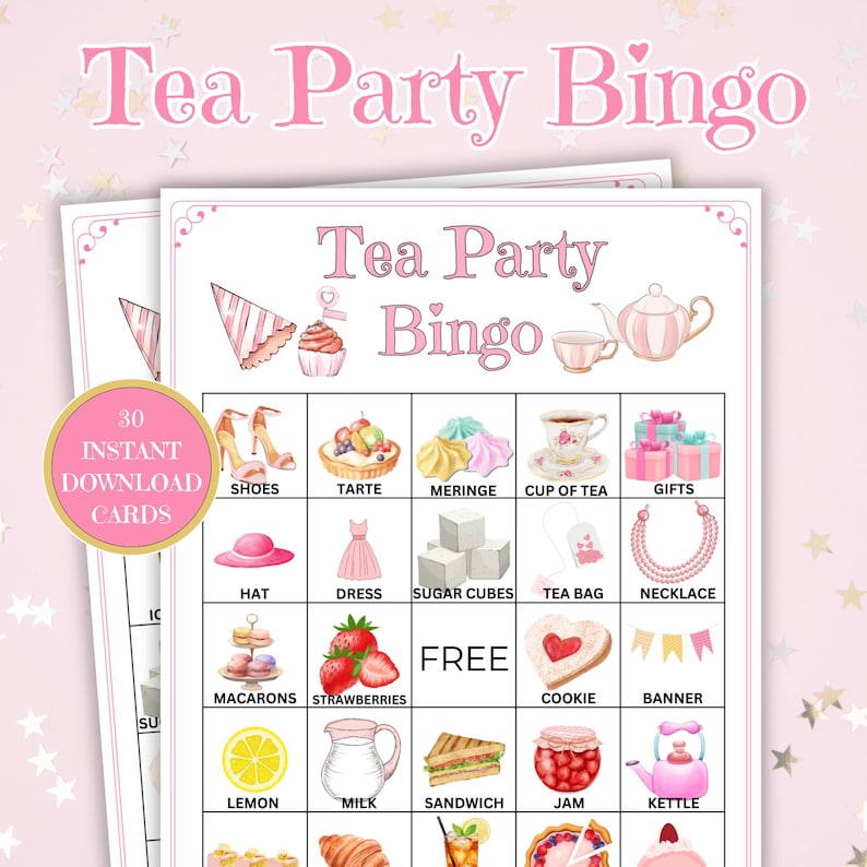 30 UNIQUE Tea Party Bingo Game, Tea Party Birthday, Baby Shower Tea ...