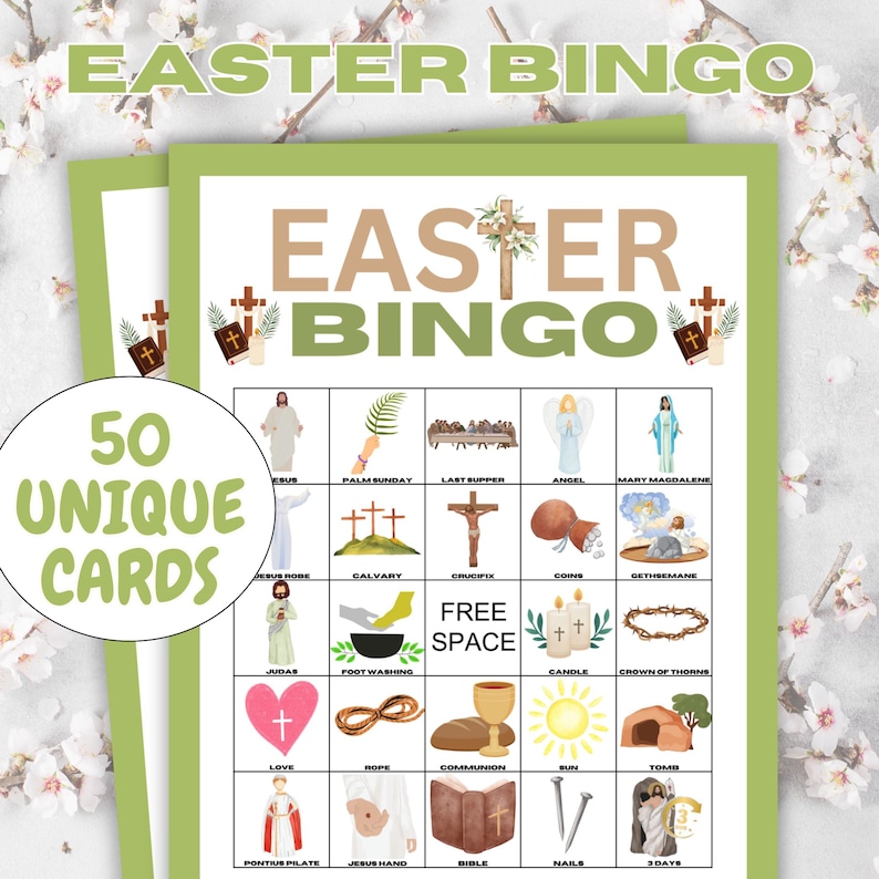 50 EASTER Bingo Cards Game, Christian Bingo, Religious Bingo Game ...
