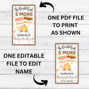 Editable the World Needs S'more Teachers Like You Gift Tag, Teacher ...
