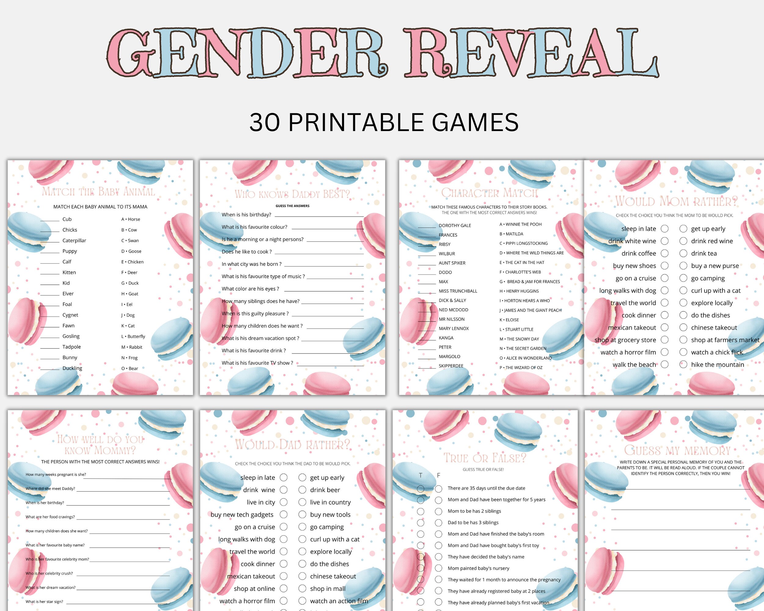 Gender Reveal Games Bundle Gender Reveal Party Gender Reveal - Etsy